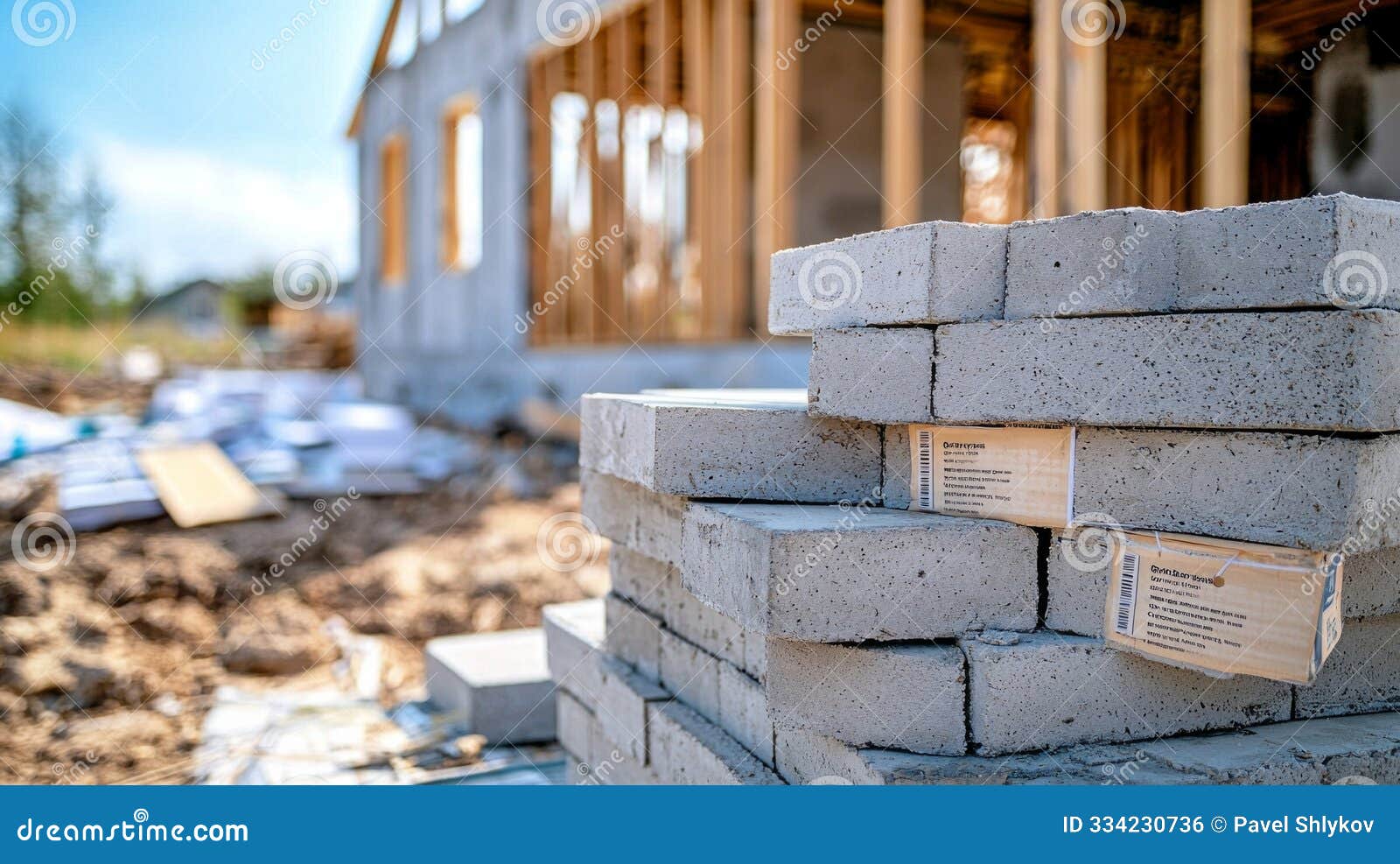 Stack of Concrete Foundation Blocks with Price Tags Attached. Partially ...