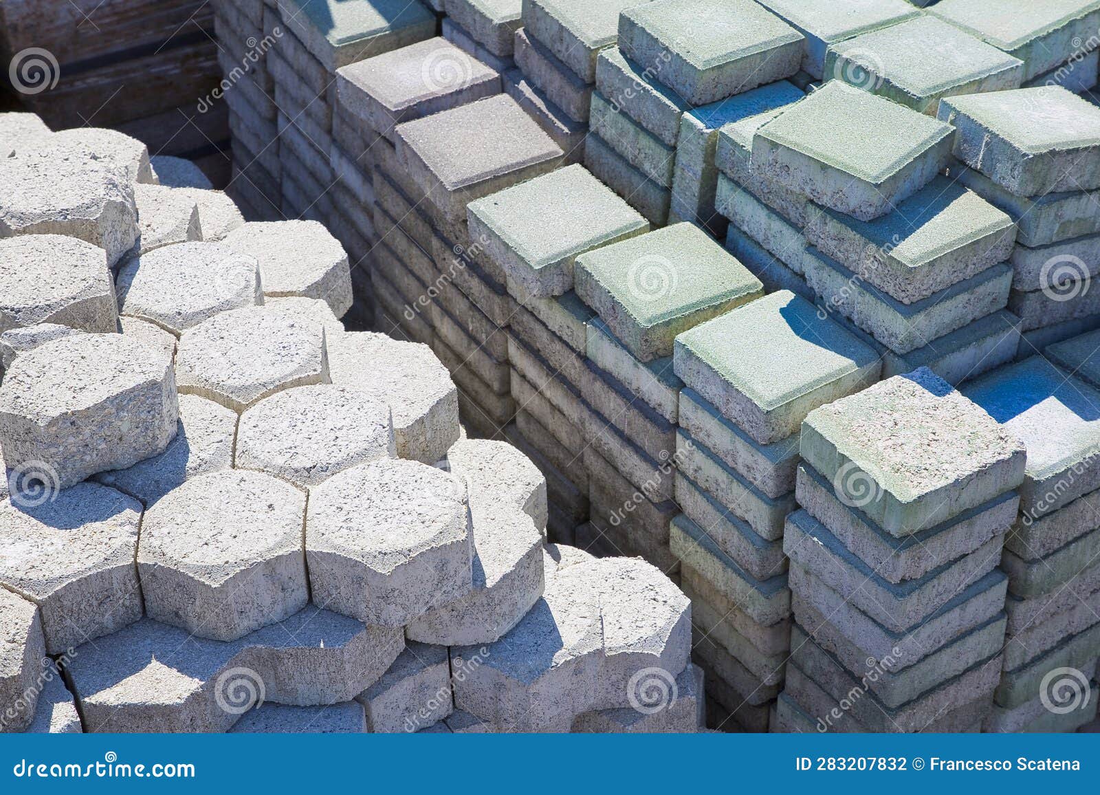 Stack of Concrete Self Locking Flooring Blocks on Wooden Pallet in a ...