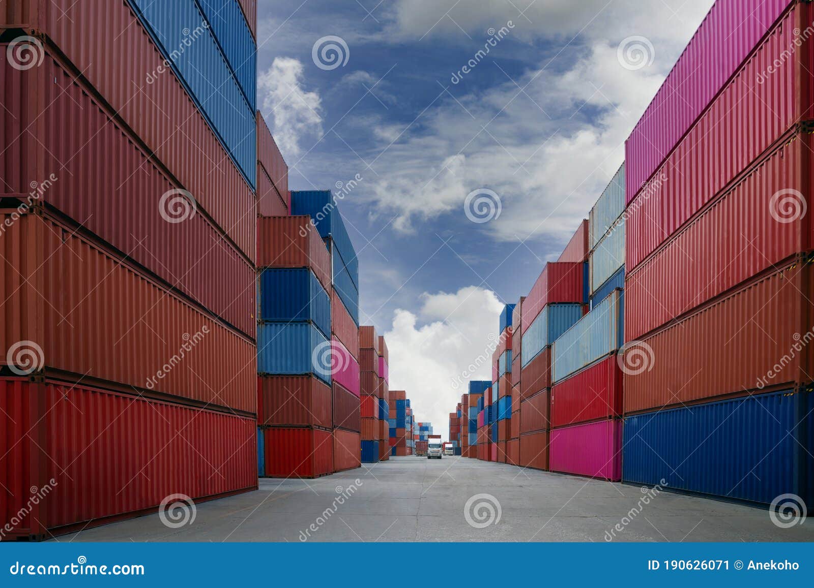 Stack of Container Box in Transportation Port with Blue Sky Stock Image ...