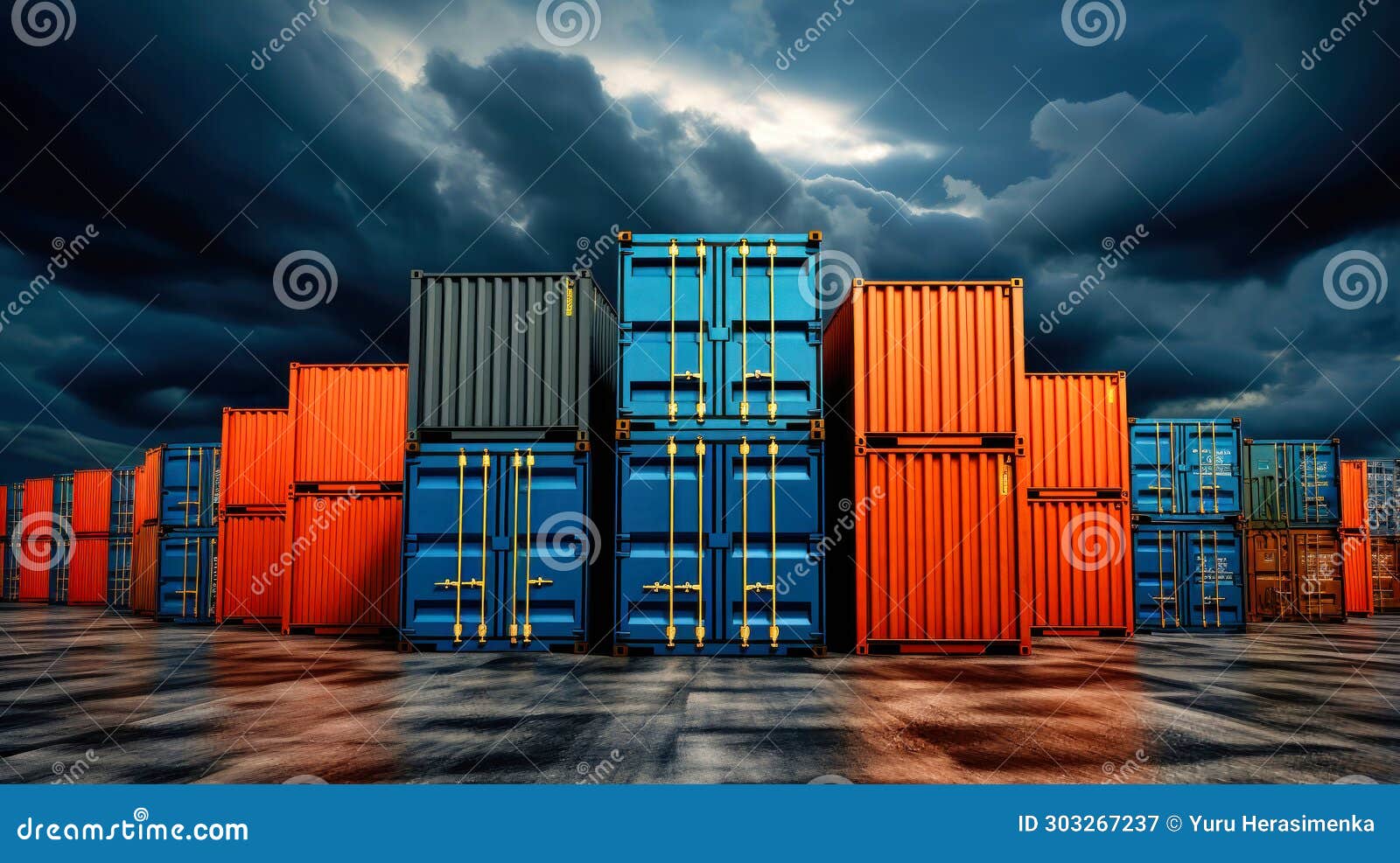Stack of Container Boxes at Cargo Station, Cargo Delivery for Import ...
