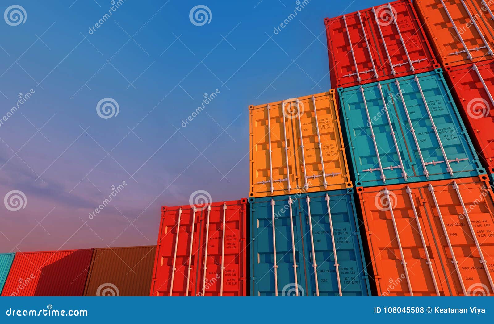 Stack of Containers Box, Cargo Freight Ship for Import Export Bu Stock ...