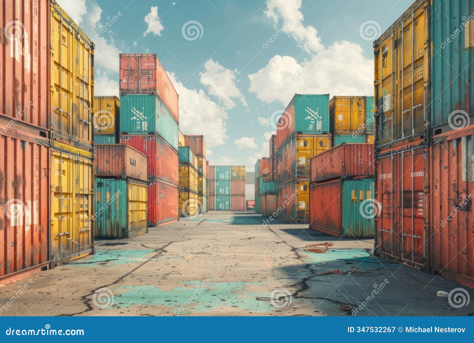 Stack of Containers Box in a Cargo Seaport Stock Image - Image of ...