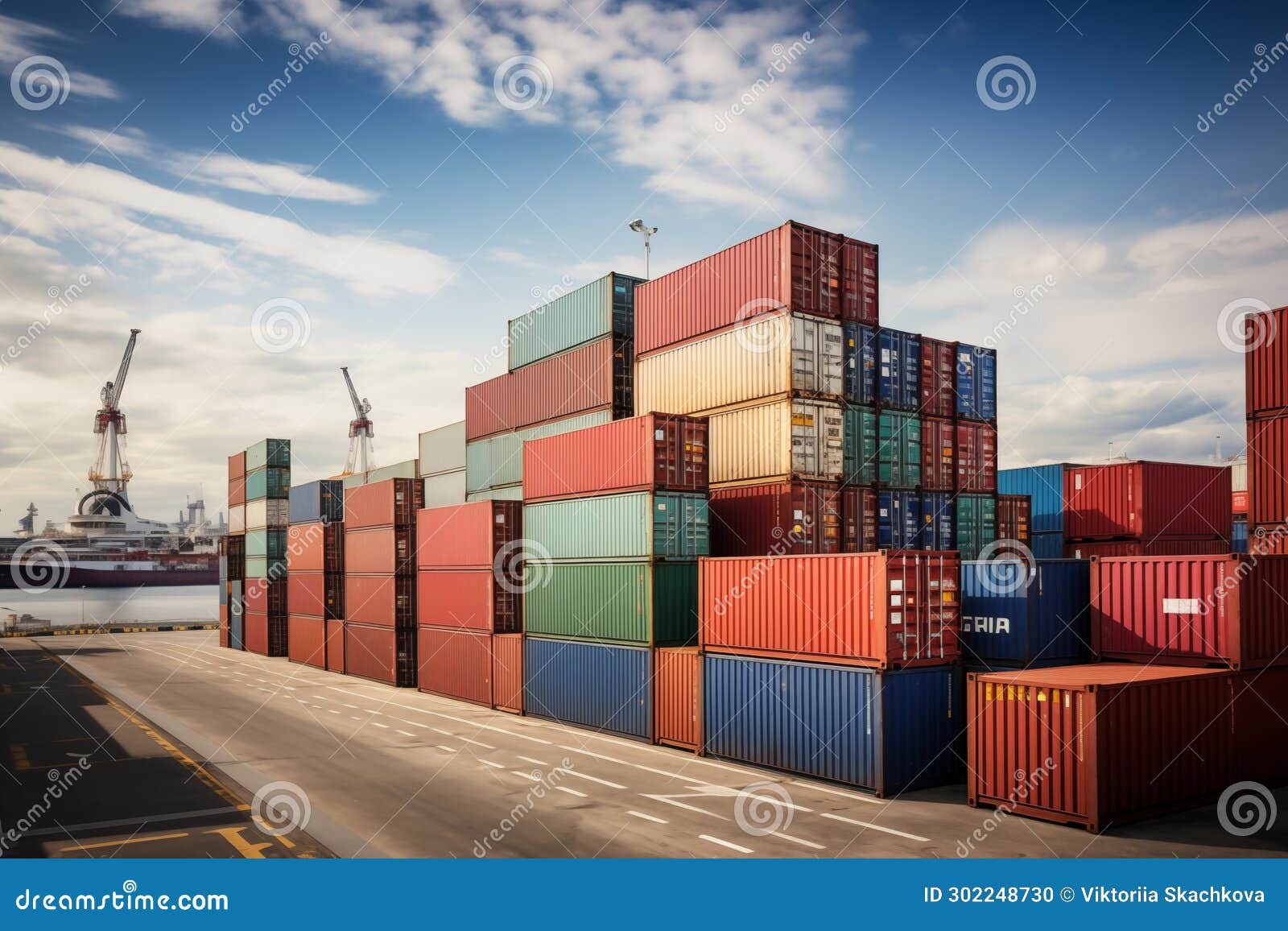Stack of Containers Cargo Ship Import Export in Harbor Port, Cargo ...