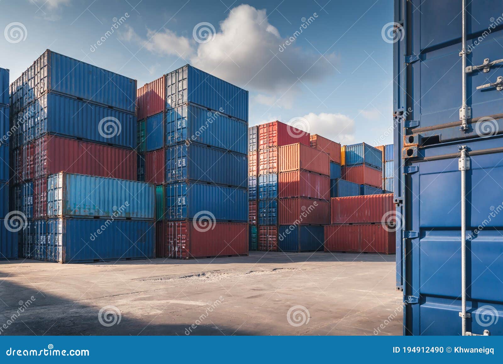Stack of Containers Cargo Ship Import/Export in Harbor Port, Cargo ...