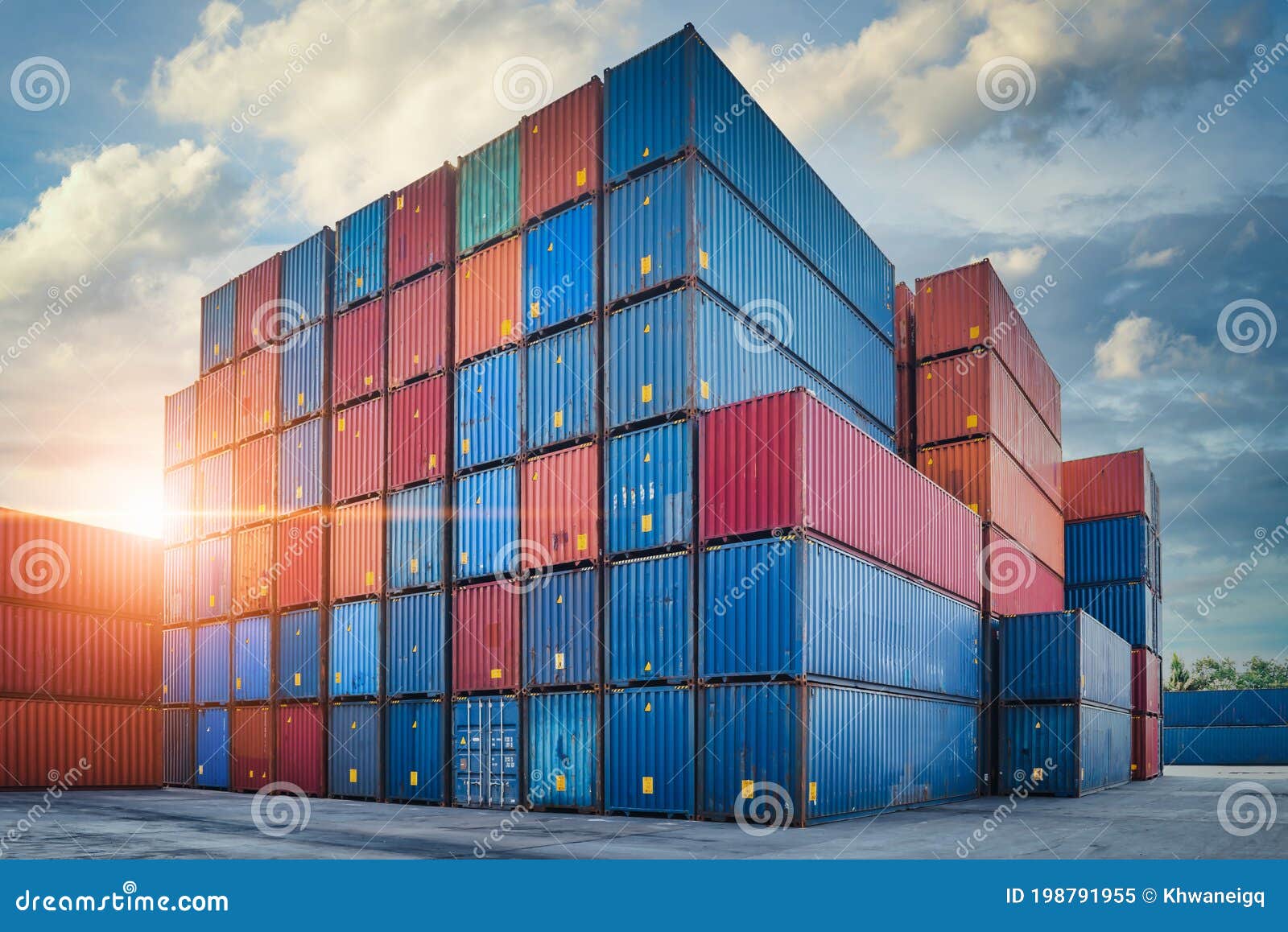 Stack of Containers Cargo Ship Import/Export in Harbor Port, Cargo ...