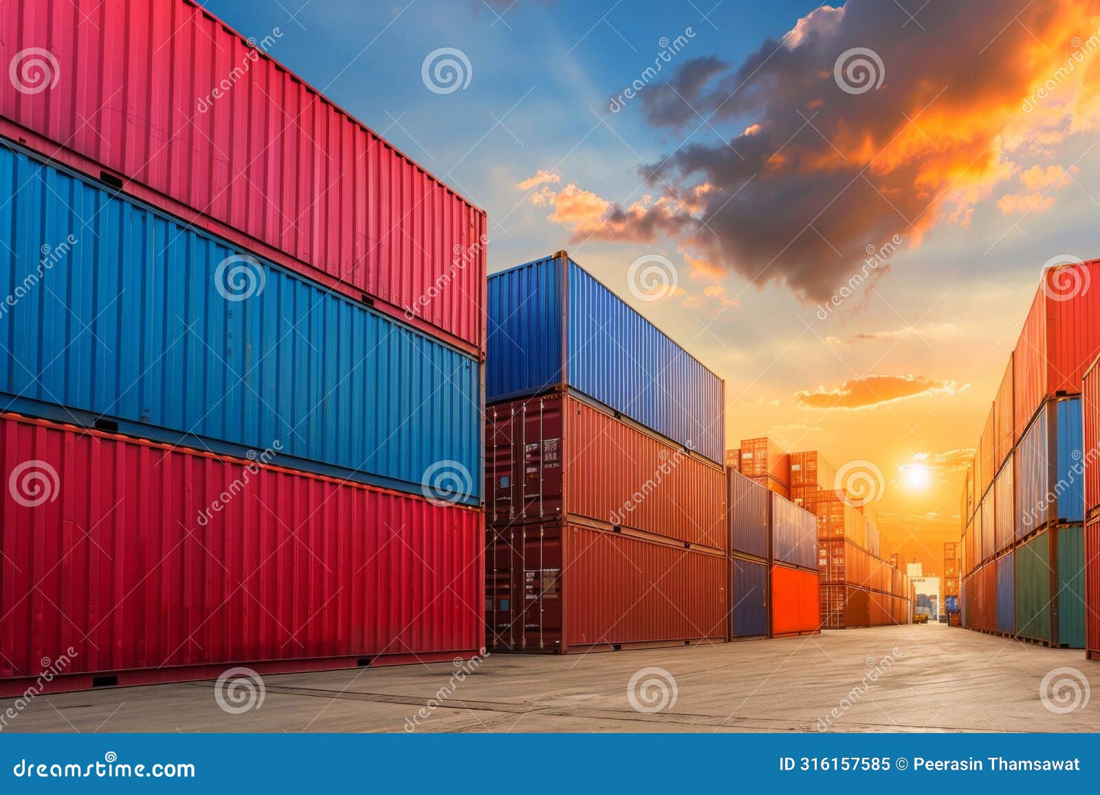 AI Generate Image of Stack of Containers Cargo Ship Import Export in ...