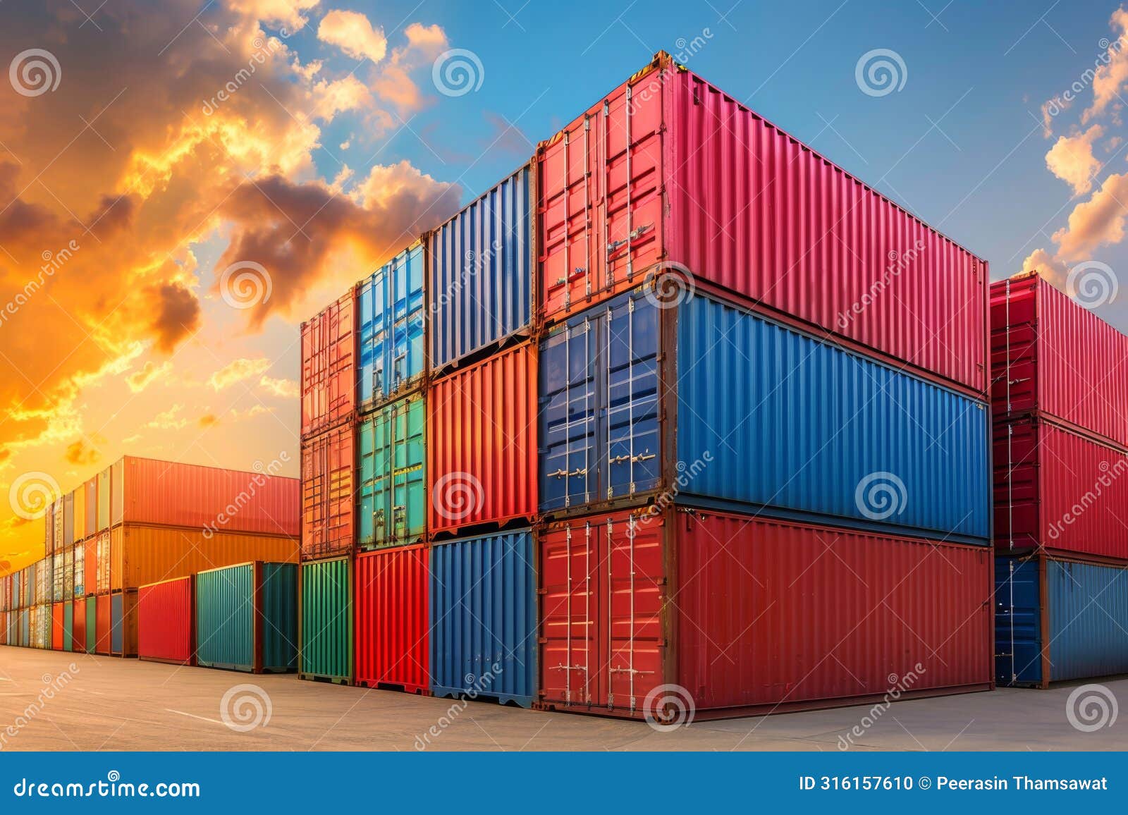 AI Generate Image of Stack of Containers Cargo Ship Import Export in ...