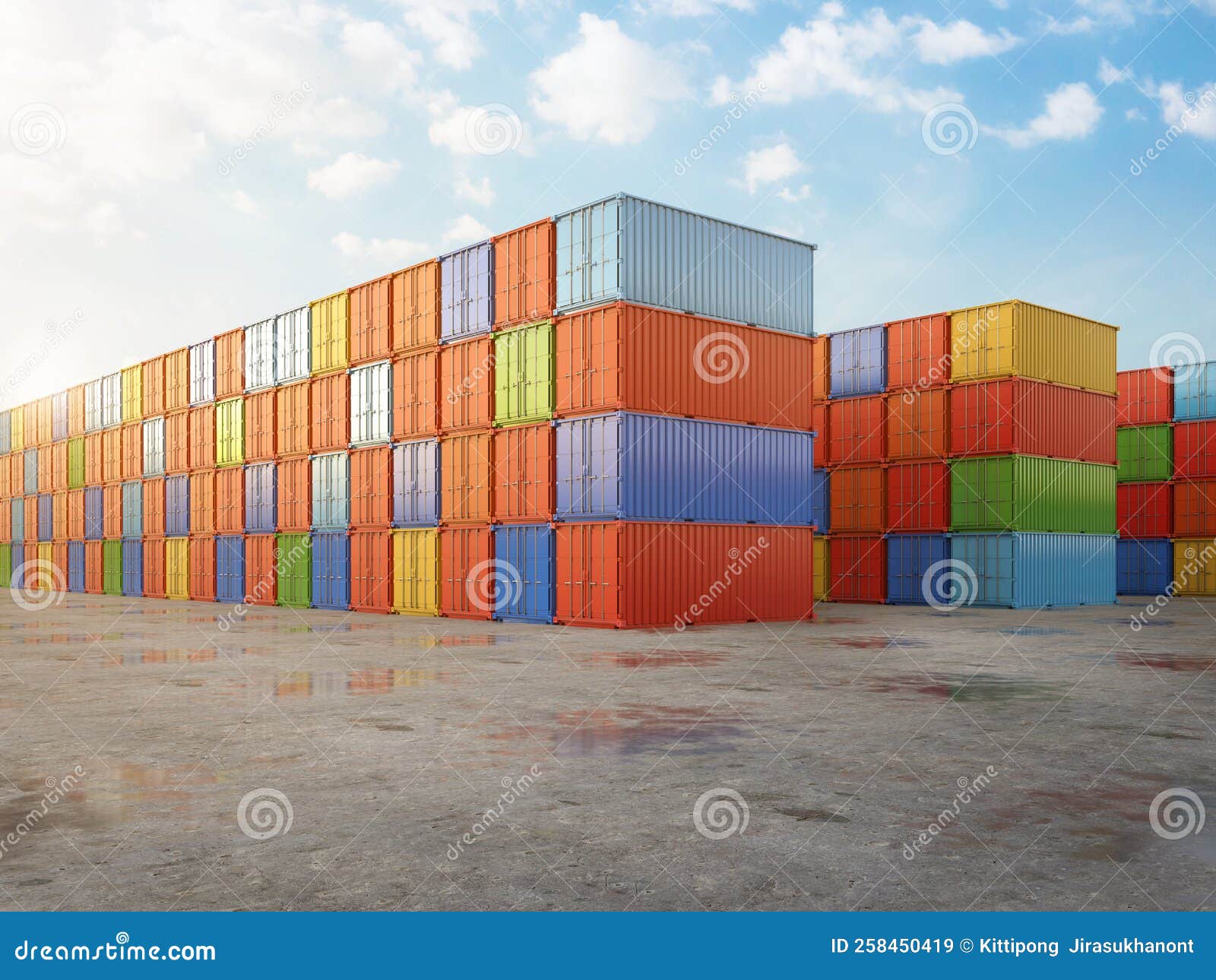 Stack of Containers at Container Port Stock Illustration - Illustration ...