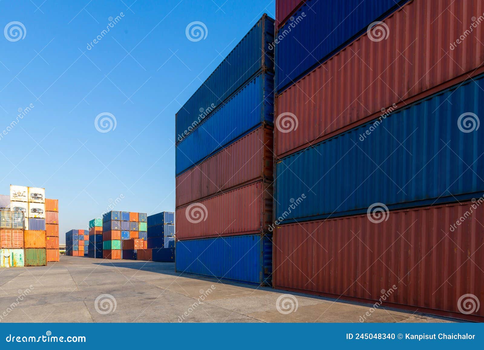 Stack of Containers in a Harbor. Shipping Containers Stacked on Cargo ...