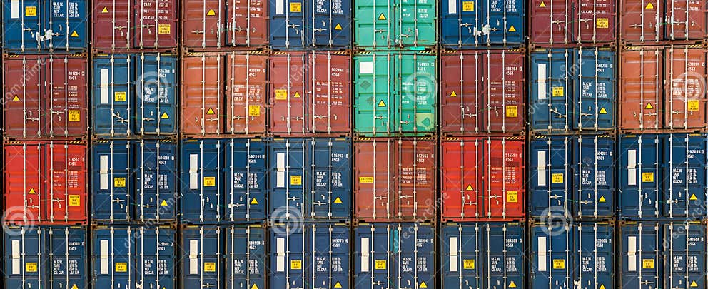 Stack of Containers in a Harbor. Shipping Containers Stacked on Cargo ...