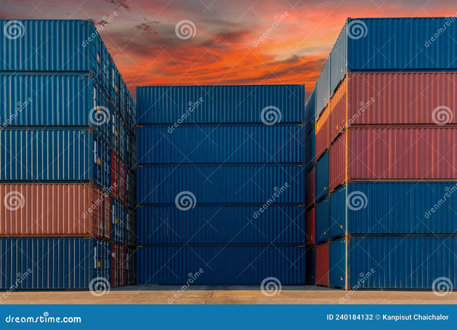 Stack of Containers in a Harbor. Shipping Containers Stacked on Cargo ...