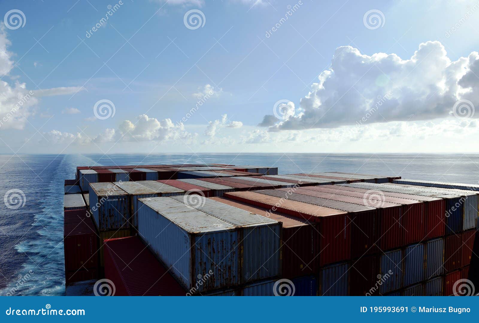 Stack Of The Containers Loaded On Deck Of The Cargo Ship. Stock ...