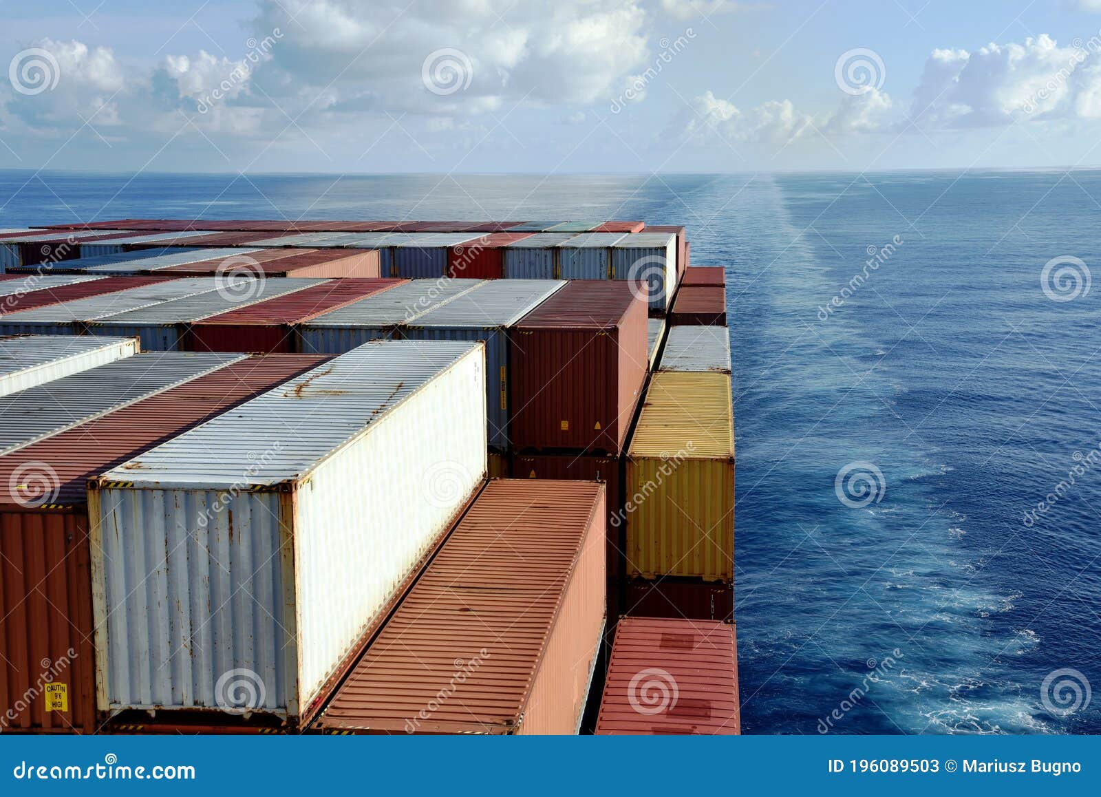 Stack of the Containers Loaded on Aft Deck of the Cargo Ship. Stock ...
