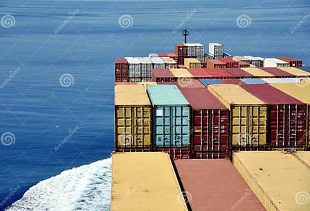 Stack of the Containers Loaded on Deck of the Cargo Ship. Editorial ...