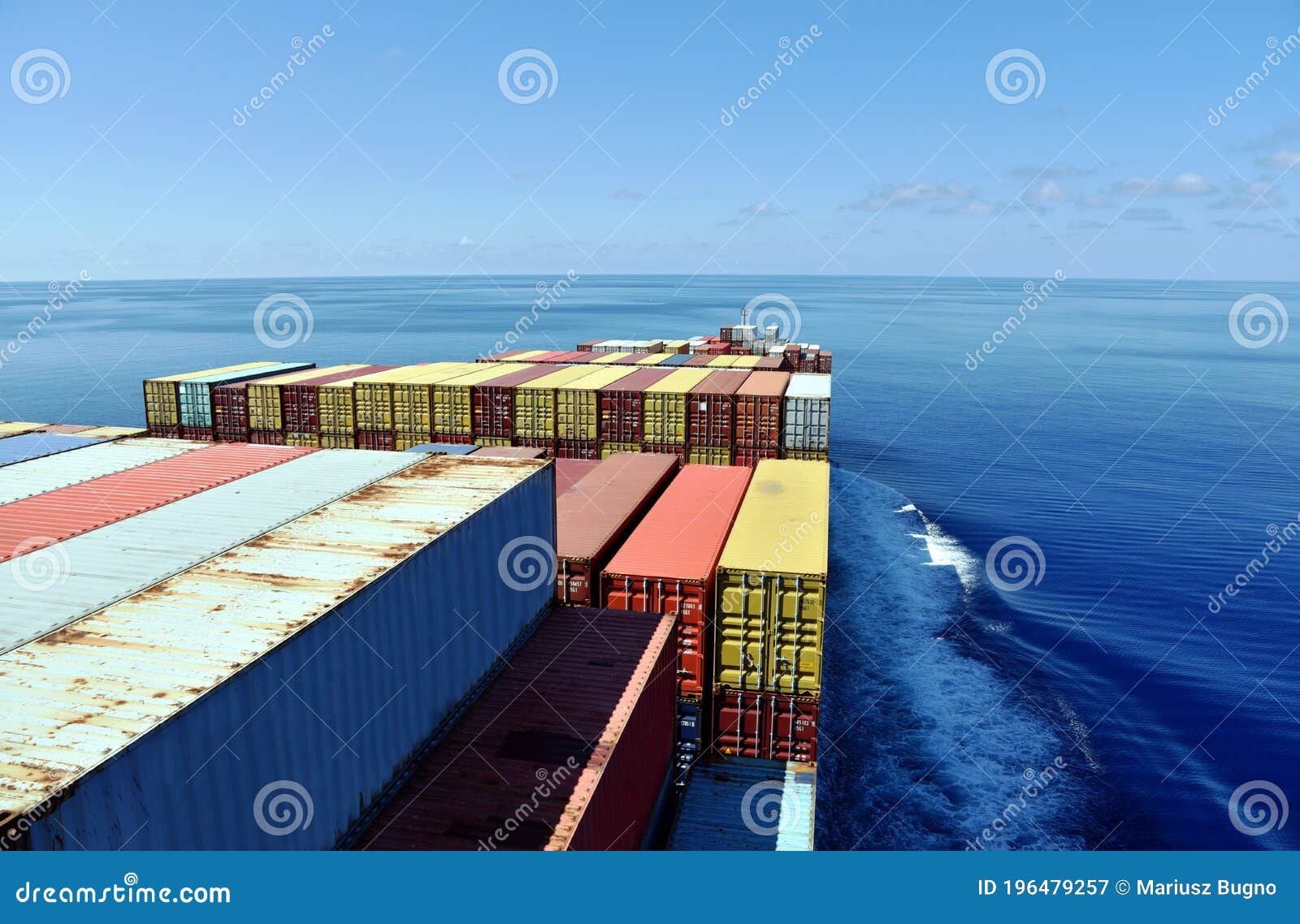 Stack of the Containers Loaded on Deck of the Cargo Ship. Stock Image ...
