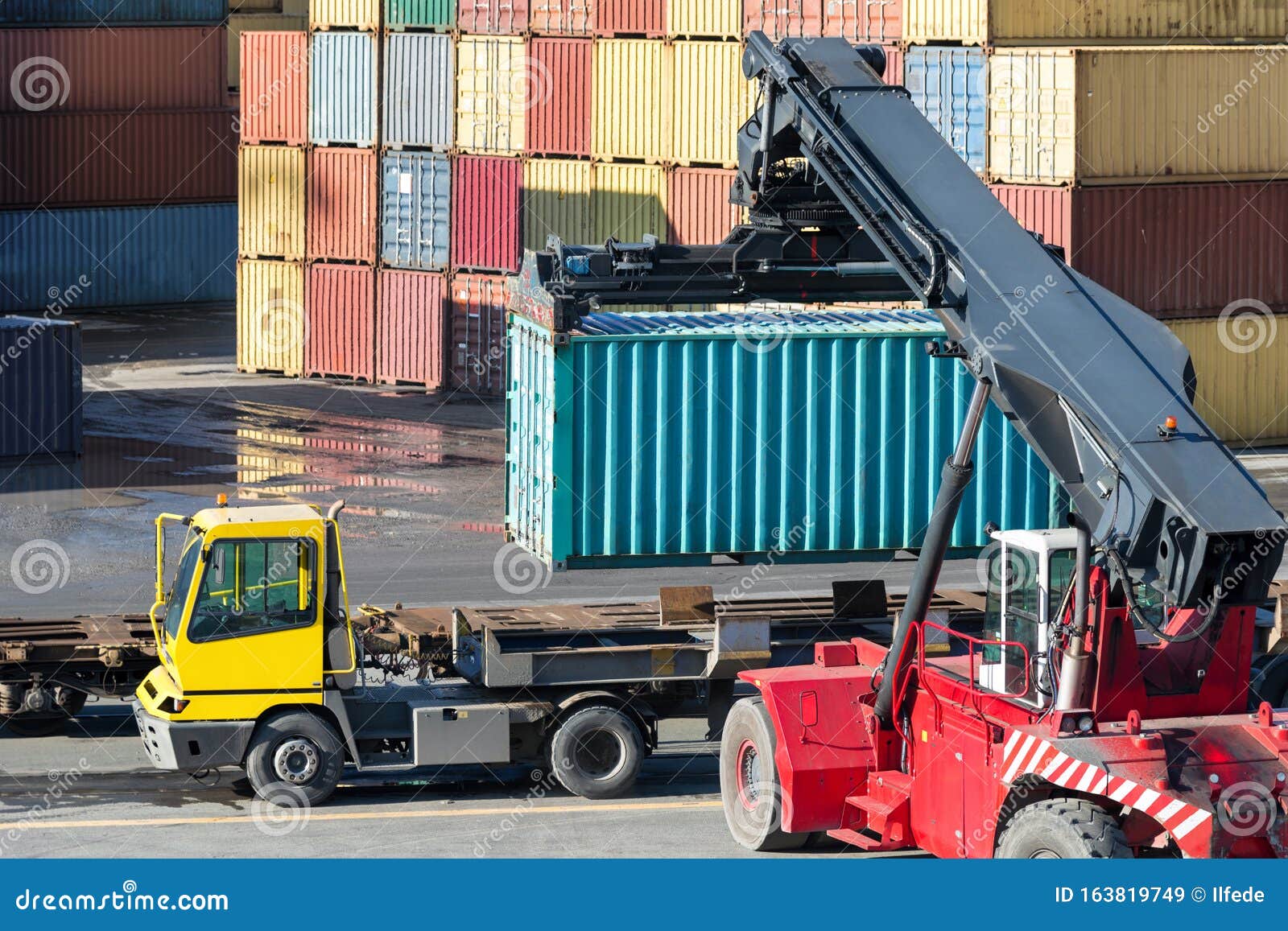 Stack Of Containers With Truck And Forklift Royalty-Free Stock Photo ...