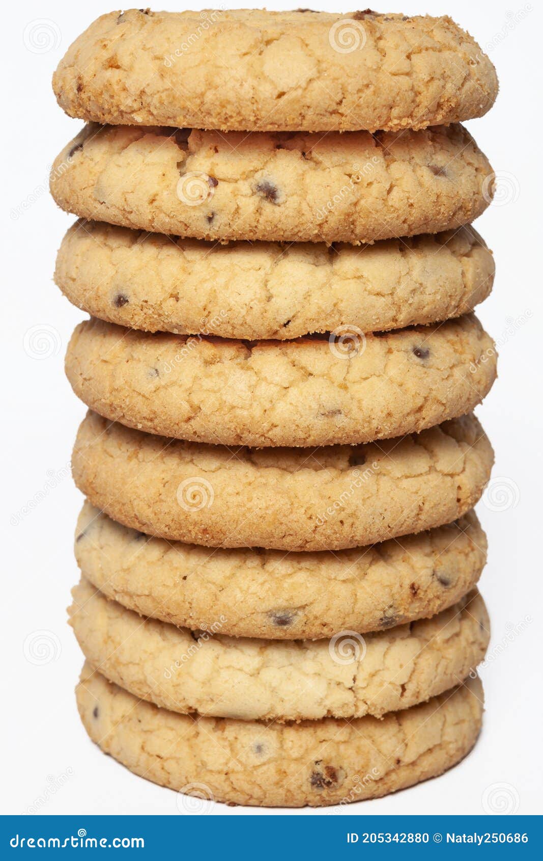 Stack of Cookies with Chocolate Crisps Isolated on White Background ...