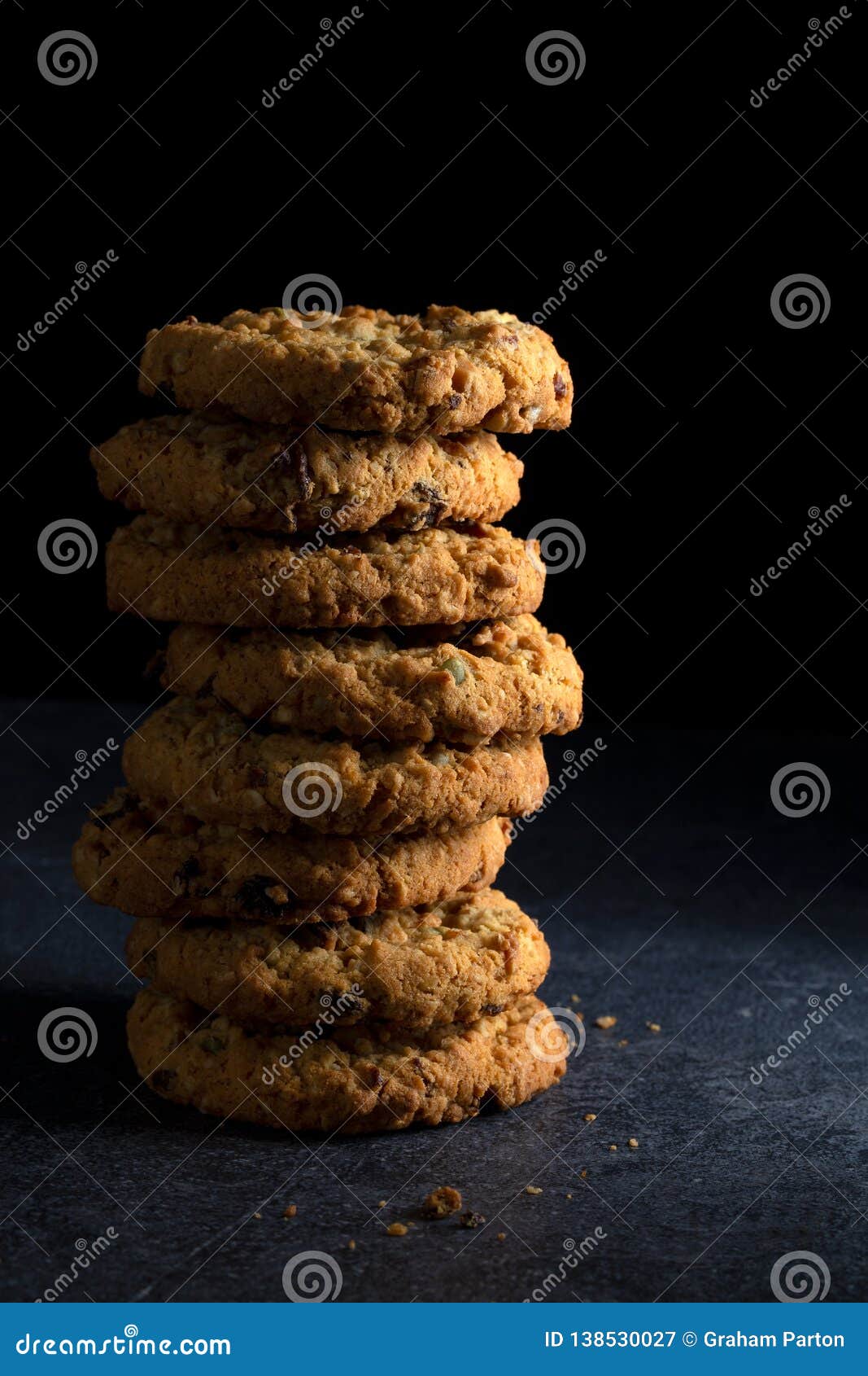 Tower of Cookies on a Dark Background Stock Image - Image of light ...