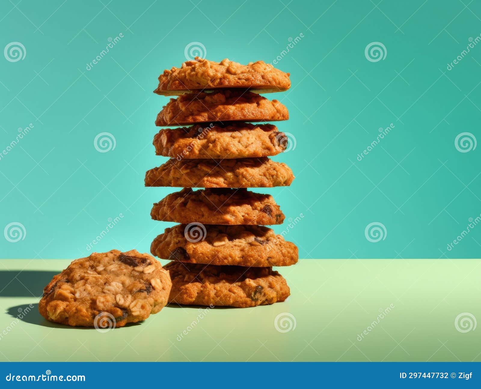 Stack of Cookies on Top of Blue Background. There are Five Cookies in ...