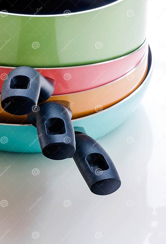 Stack of cooking pans stock photo. Image of green, object - 72971862