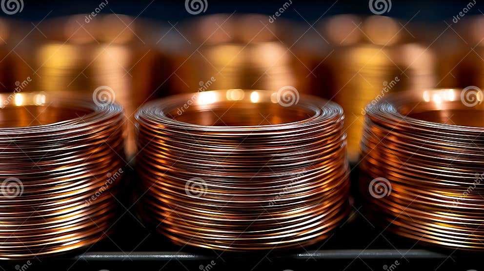 A Stack of Copper Coils Sitting on Top of a Table Stock Image - Image ...