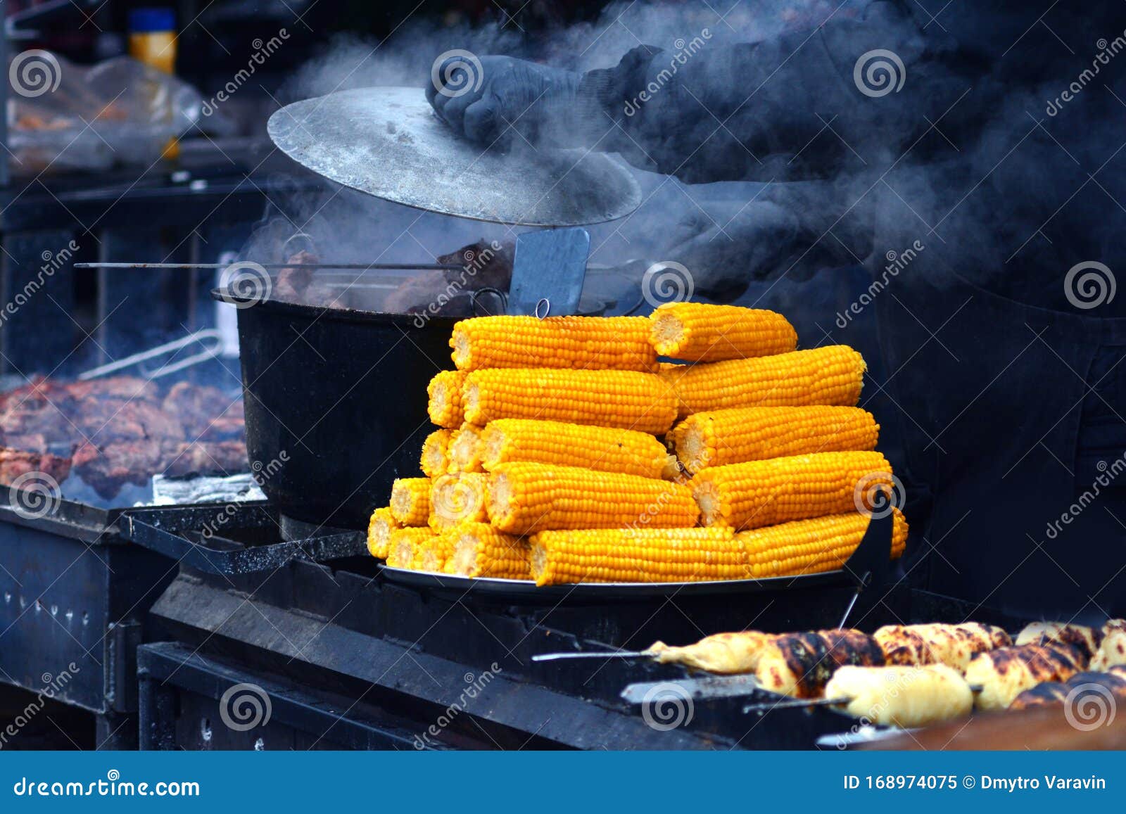 Stack of corn stock image. Image of street, cuisine - 168974075