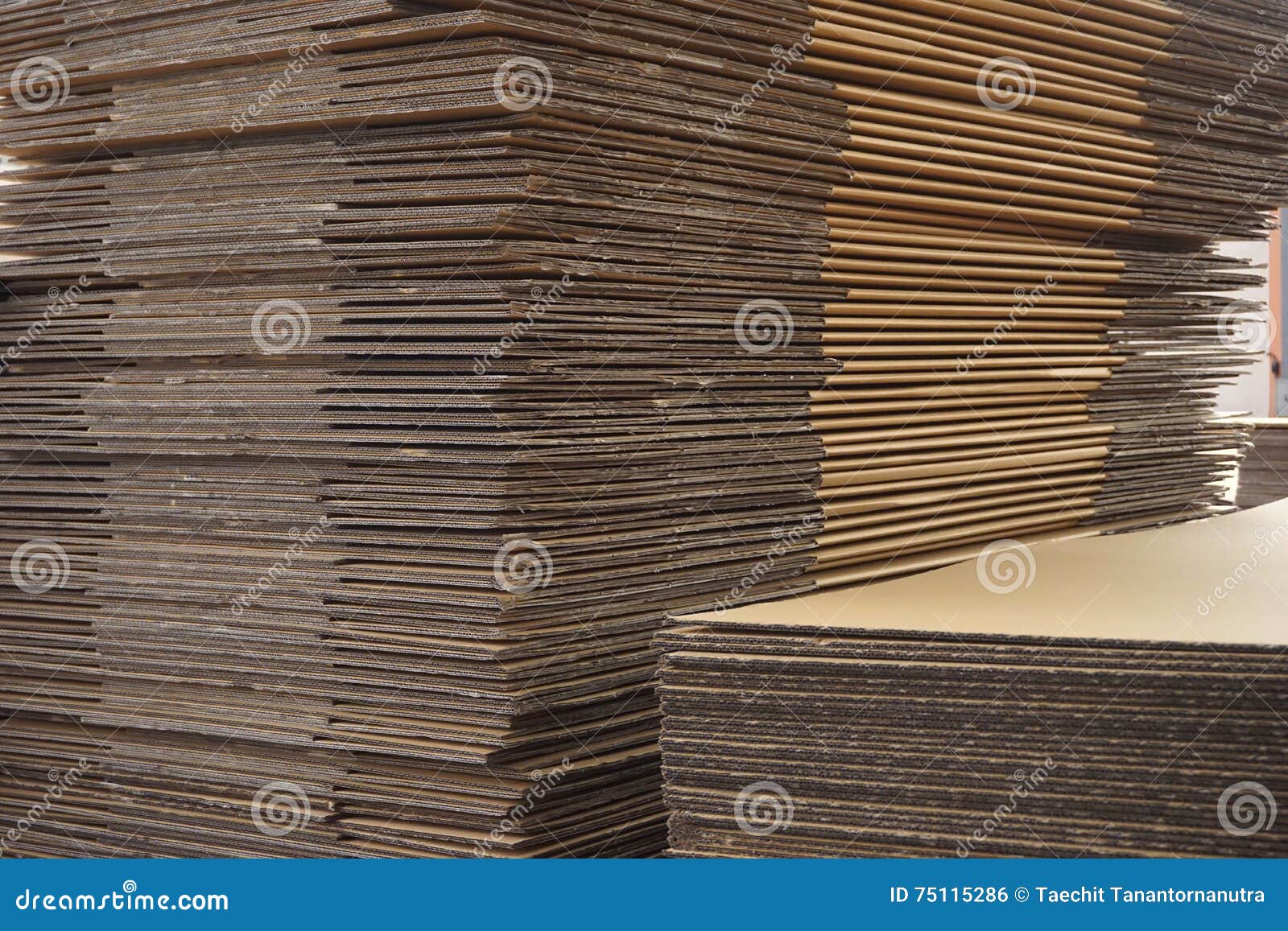 Stack Of Corrugated Cardboard Boxes. Egde View Of Flattened Boxes ...