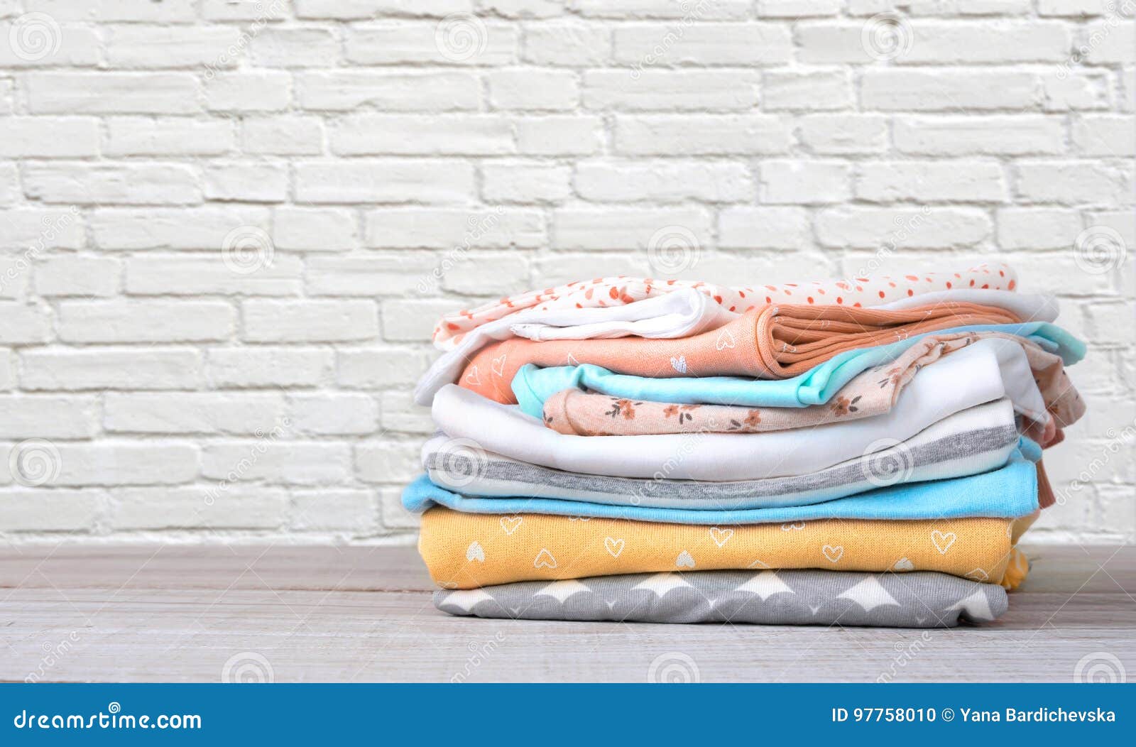Stack of Cotton Colorful Clothes Empty Space Background. Stock Photo ...