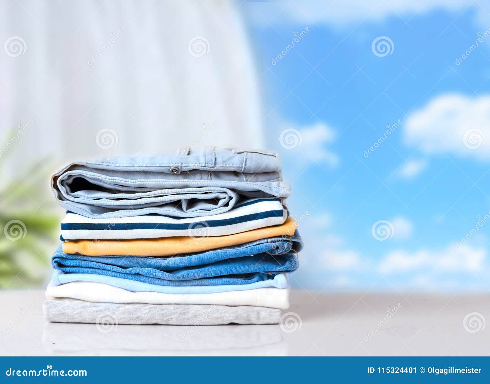 Stack Cotton Colorful Clothes. Stock Image - Image of indoors, laundry ...
