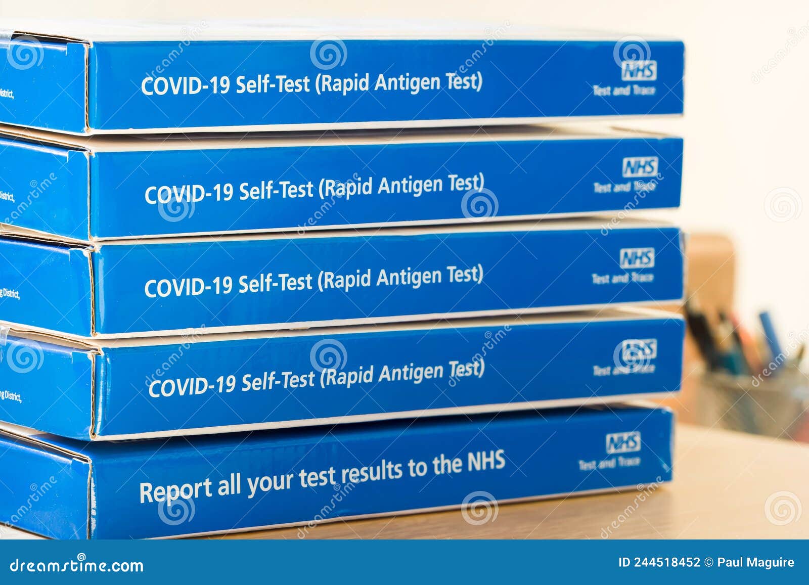 Stack of Covid LFT Testing Kits, Boxes, NHS Trace and Test, UK ...