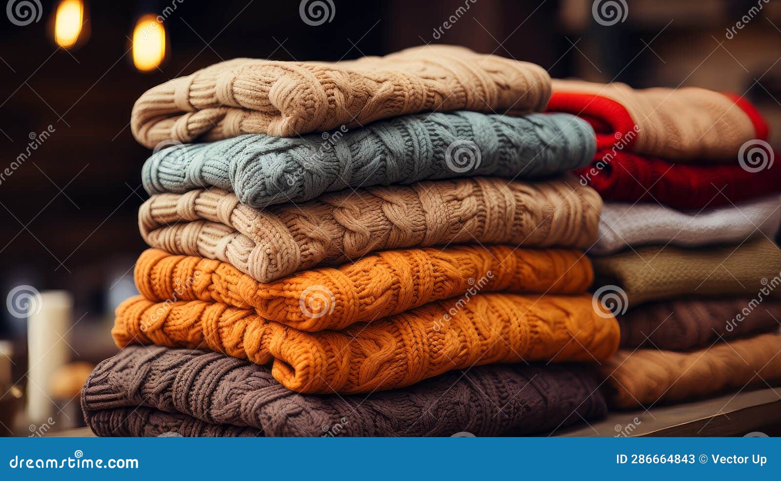 Stack of Cozy Knitted Sweaters Close-up. Generative AI. Stock Image ...