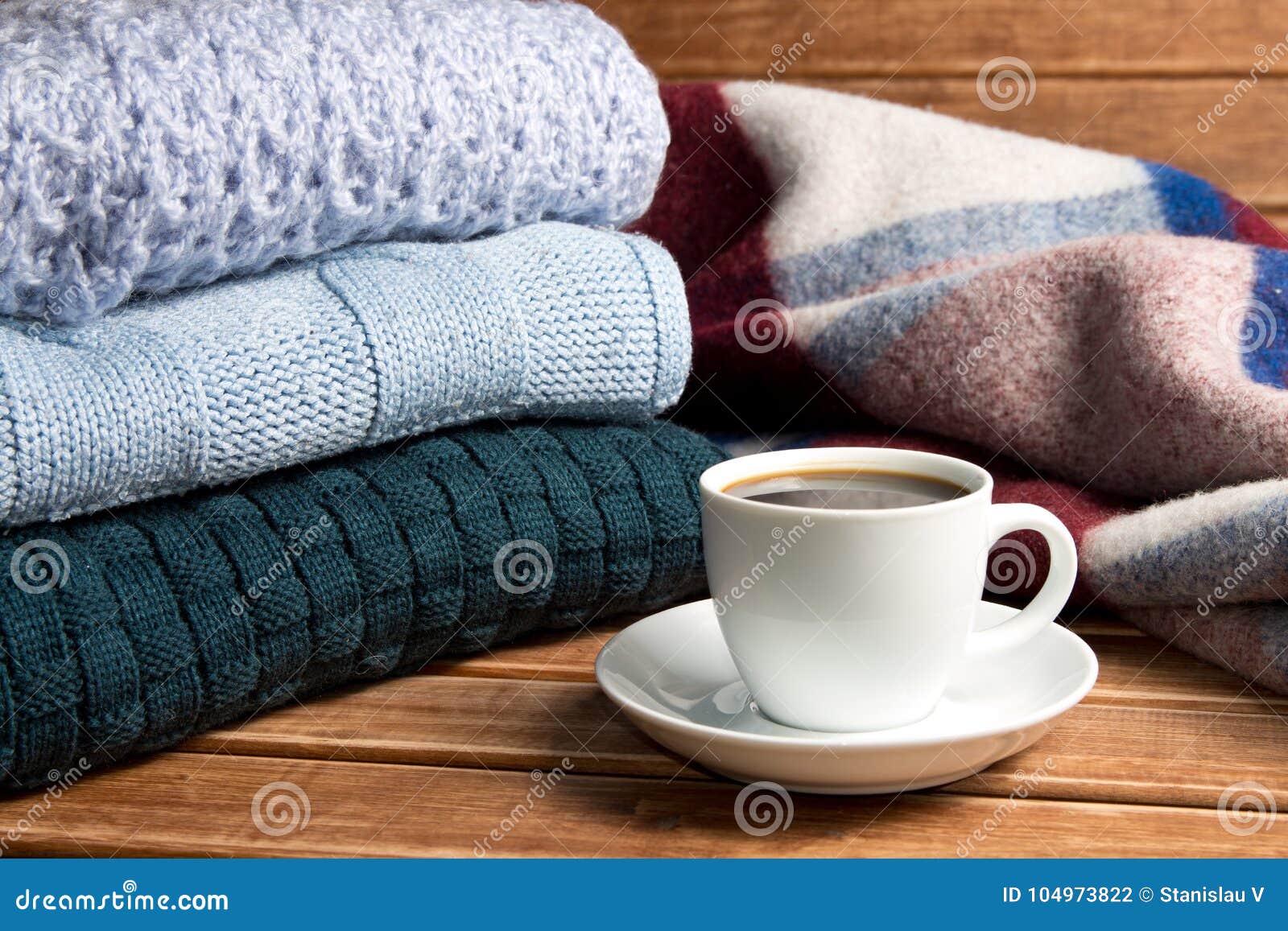 Stack of Cozy Knitted Warm Sweater and a Blanket Stock Photo - Image of ...