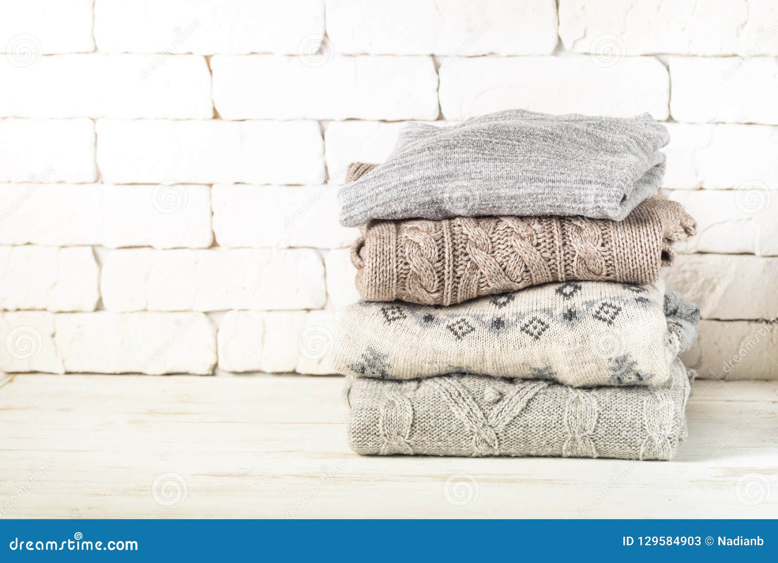 Stack of Cozy Woolen Clothes on White. Stock Image - Image of apparel ...