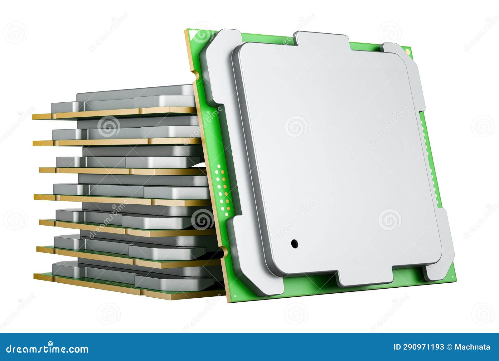 Stack of CPU Computer Processors, 3D Rendering Stock Illustration ...