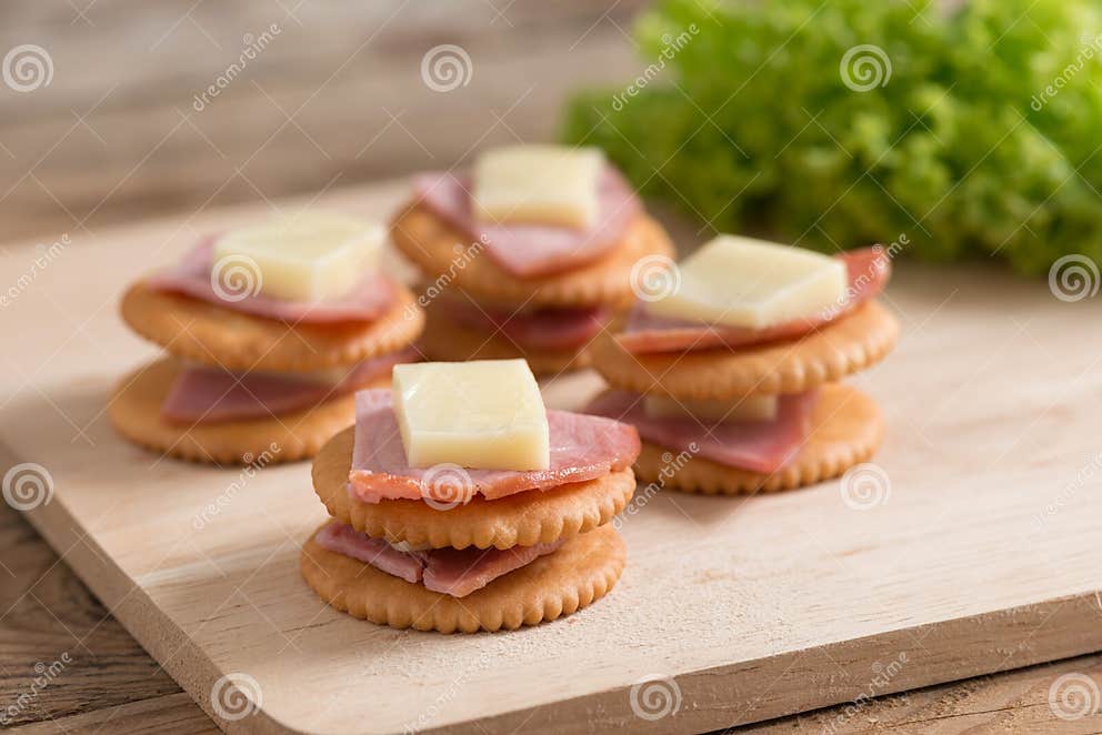 Stack of Crackers with Ham, Cheese. Stock Image - Image of horizontal ...