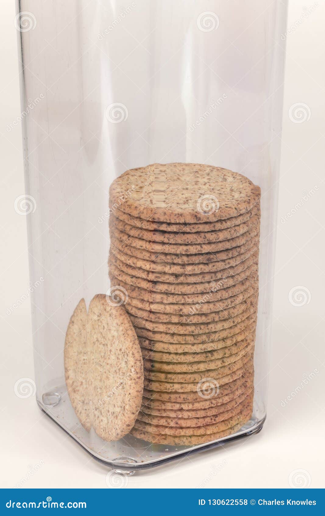 Stack of Crackers on a Plastic Container for Storage Stock Photo ...