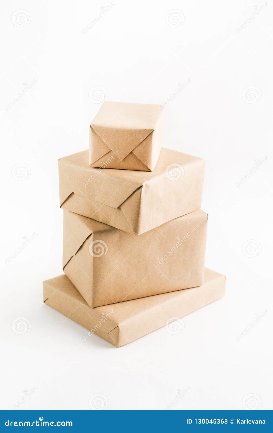 Stack of Craft Wrapped Boxes for Delivery Stock Photo - Image of ...