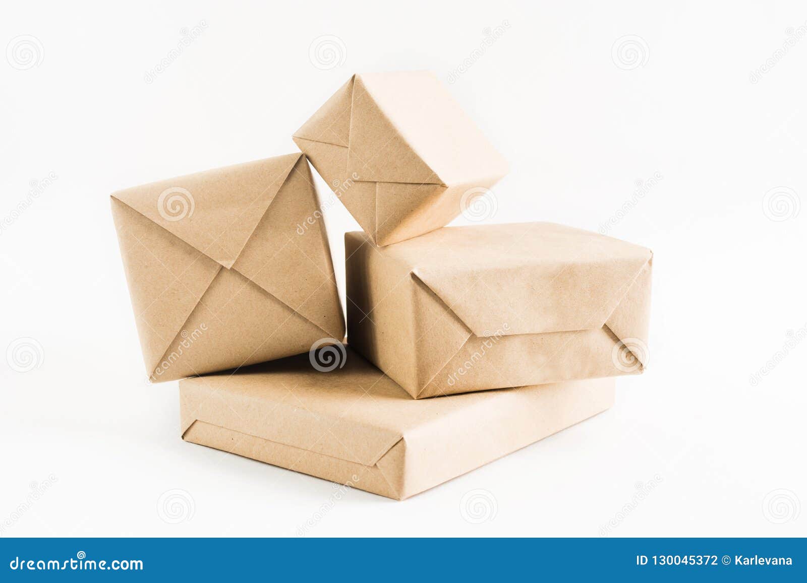 Stack of Craft Wrapped Boxes for Delivery Stock Photo - Image of ...