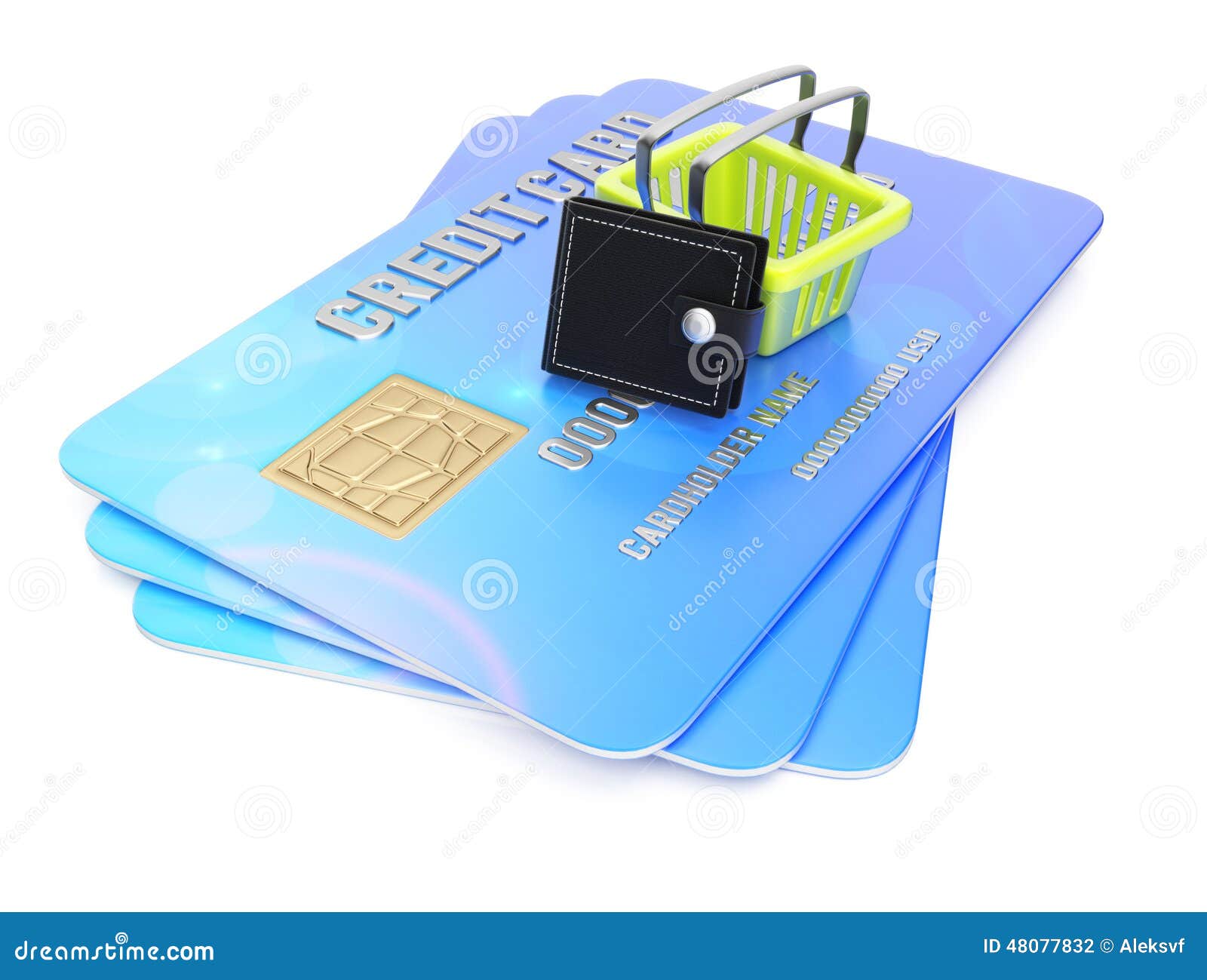 Stack of Credit Cards with Wallet and Shopping Basket Stock ...