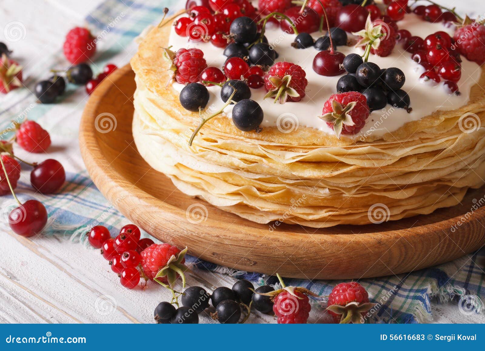 Stack Crepes with Berries Close-up on a Plate. Horizontal Stock Image ...