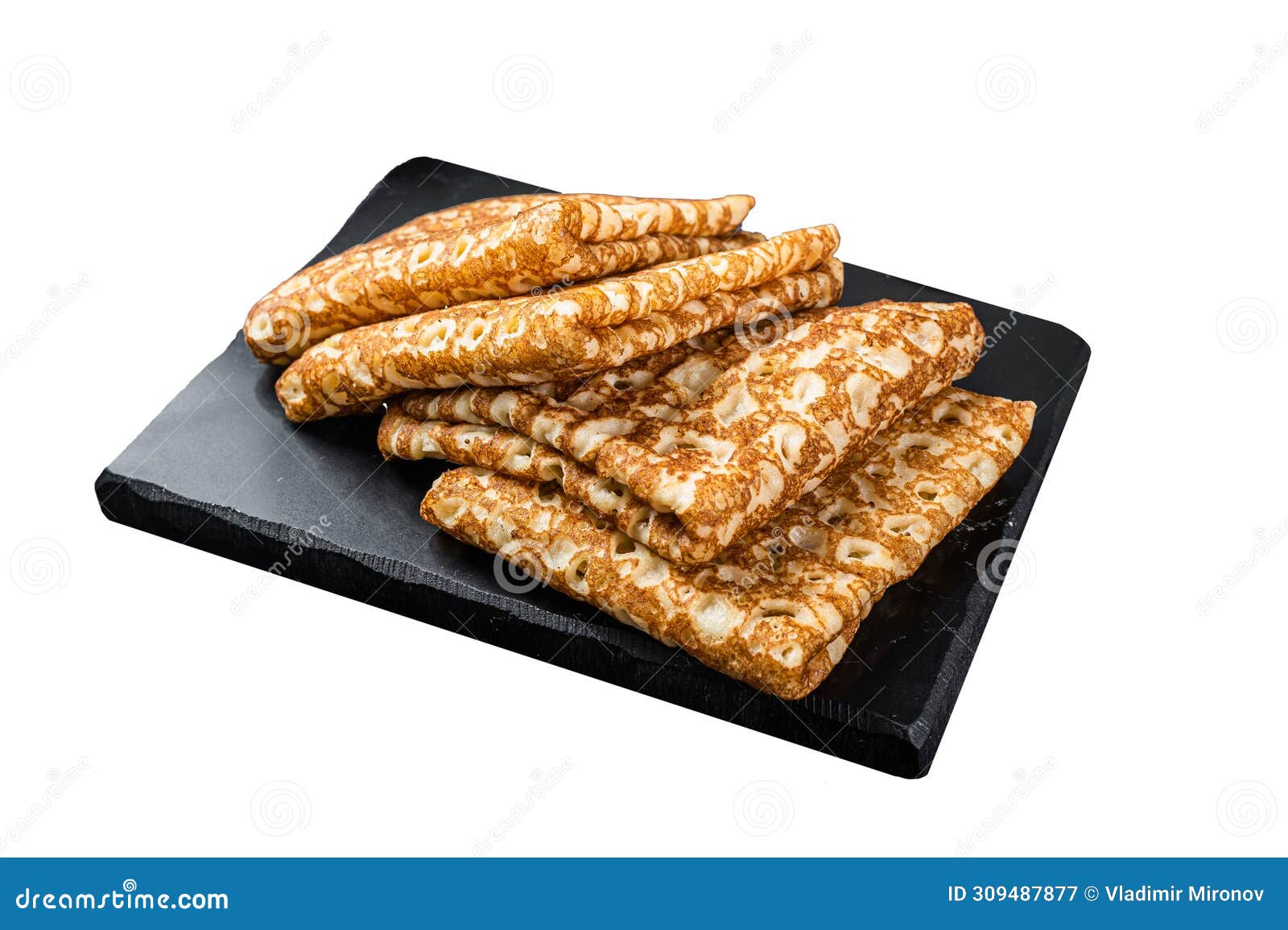 Stack of Crepes with Butter on a Marble Board. Isolated on White ...