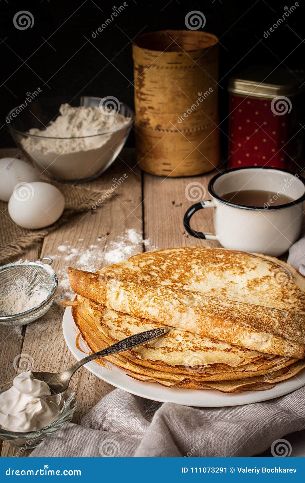 Stack of Crepes and Ingredients for Cooking on a Table Stock Image ...