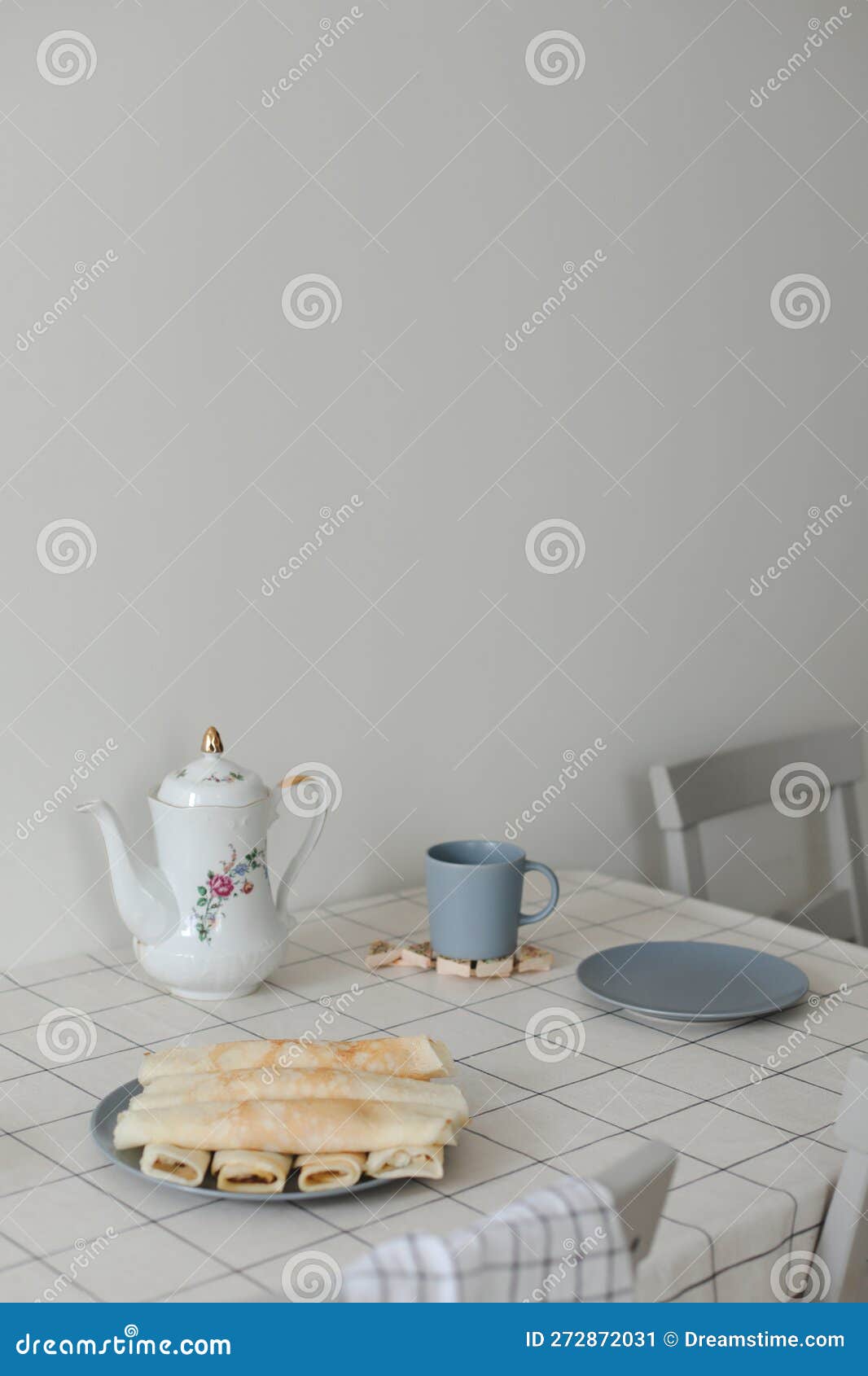 Stack of Crepes on Kitchen Table. Pancakes for Breakfast, Food ...