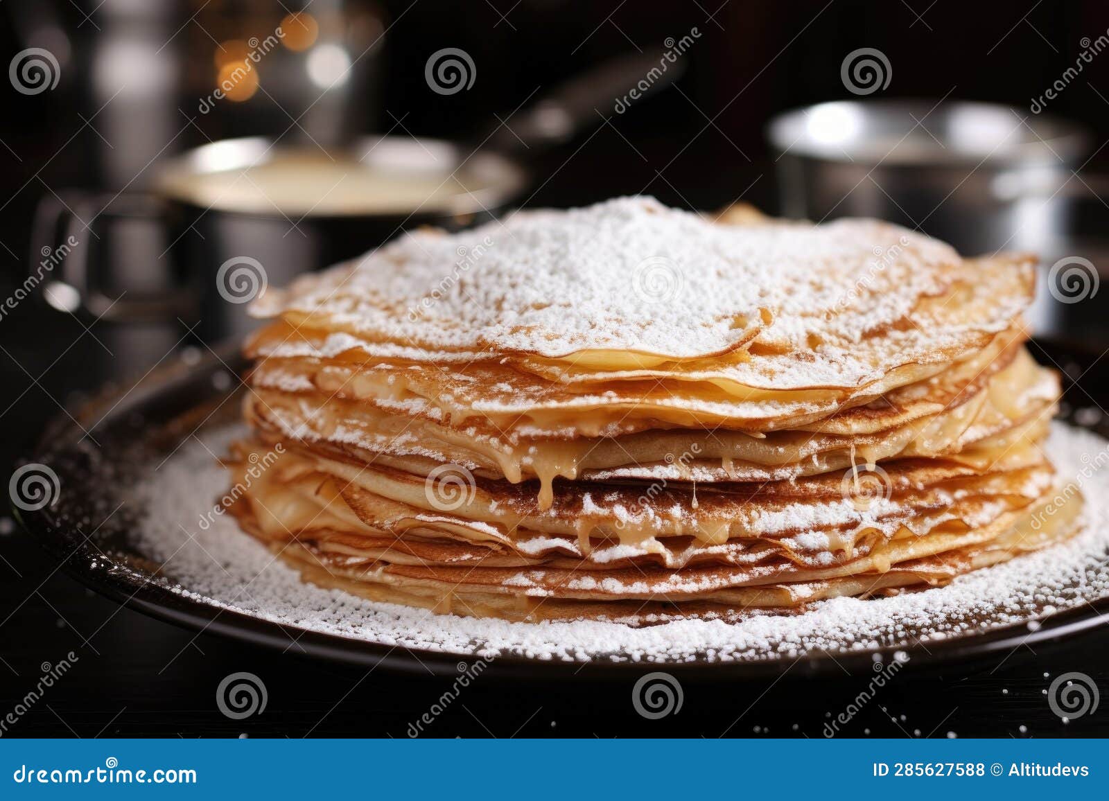 Stack of Crepes with Powdered Sugar Dusting Stock Photo - Image of ...