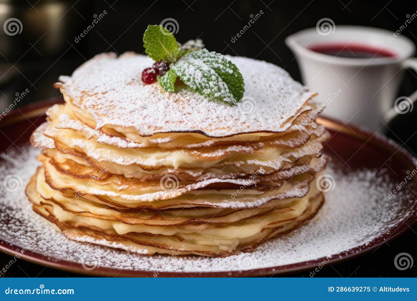 Stack of Crepes with Powdered Sugar Dusting Stock Image - Image of ...