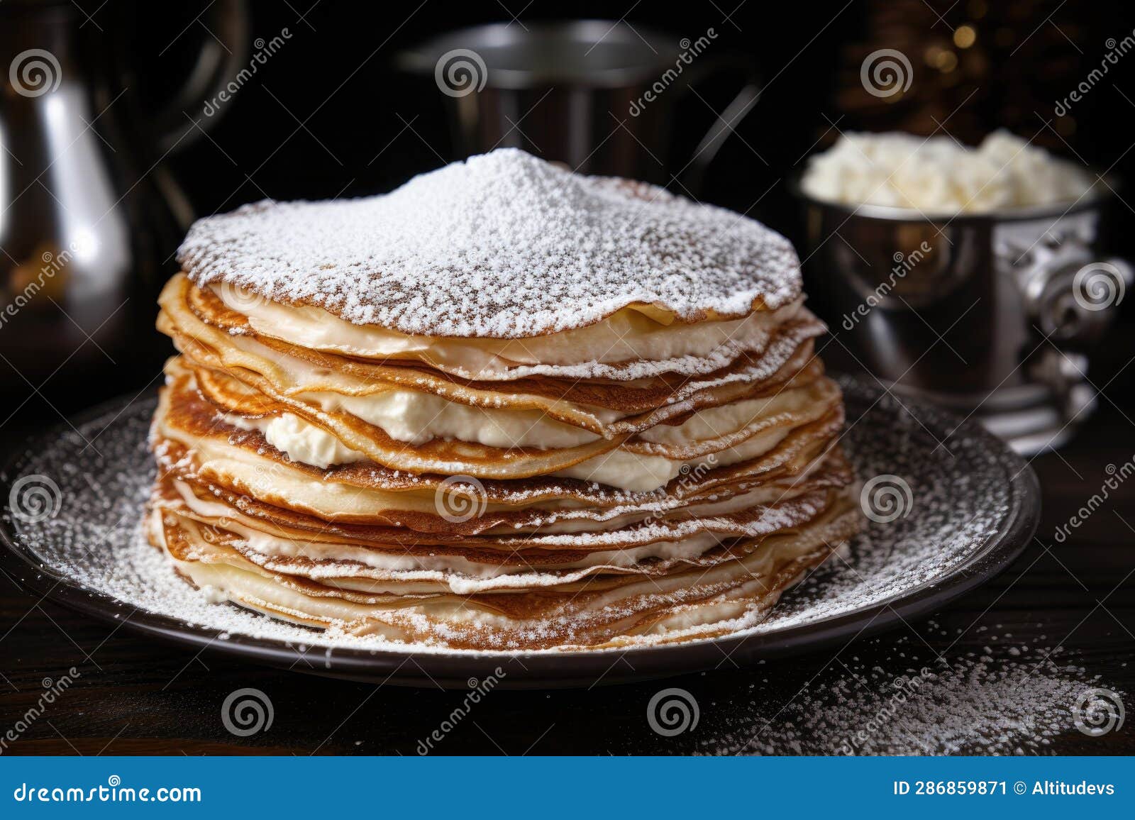 Stack of Crepes with Powdered Sugar Dusting Stock Image - Image of ...