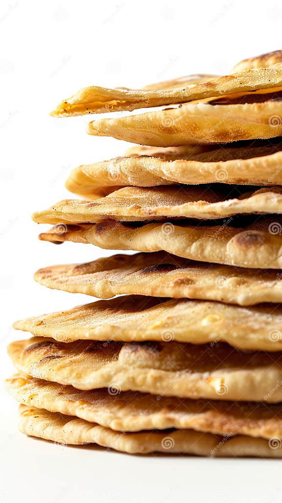 Stack of Crispy Flatbreads on White Background, Close-up. Food and ...