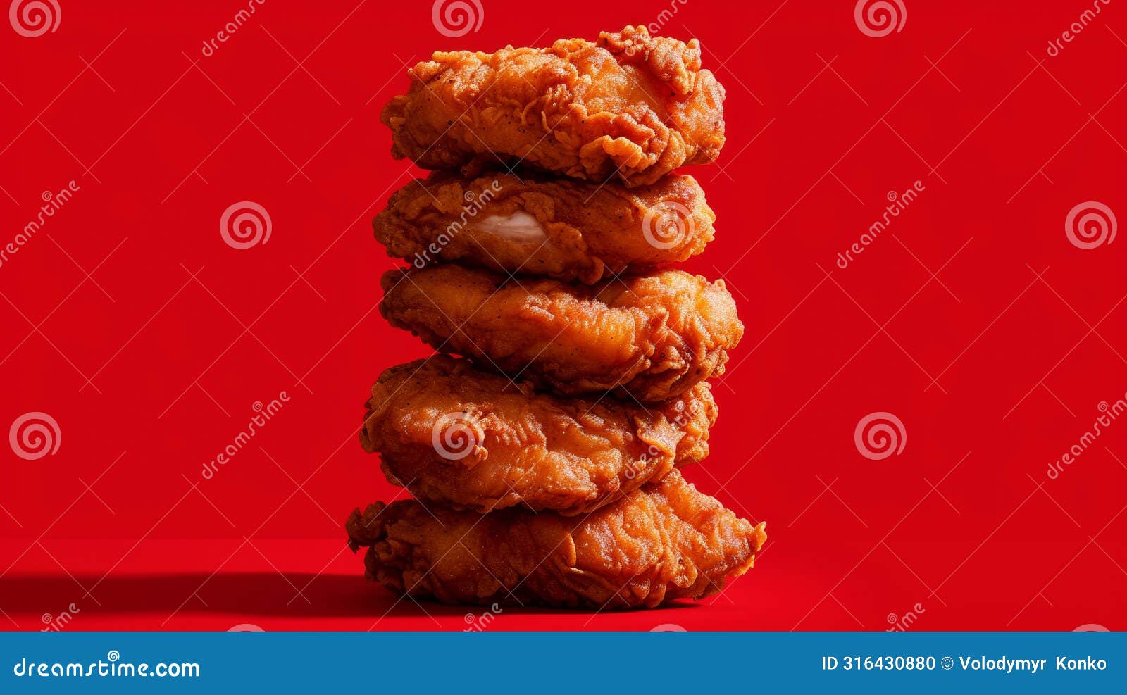 Stack of Crispy Fried Chicken on a Red Background Stock Photo - Image ...