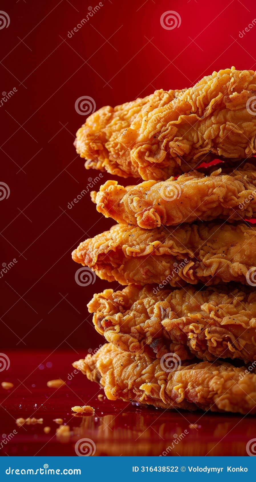 Stack of Crispy Fried Chicken on a Red Background Stock Photo - Image ...