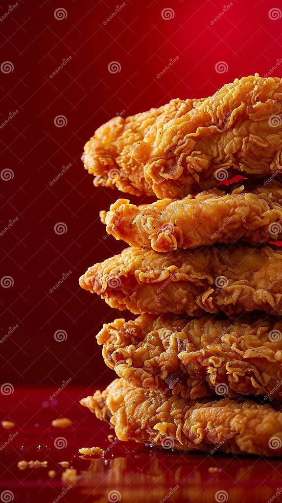 Stack of Crispy Fried Chicken on a Red Background Stock Photo - Image ...